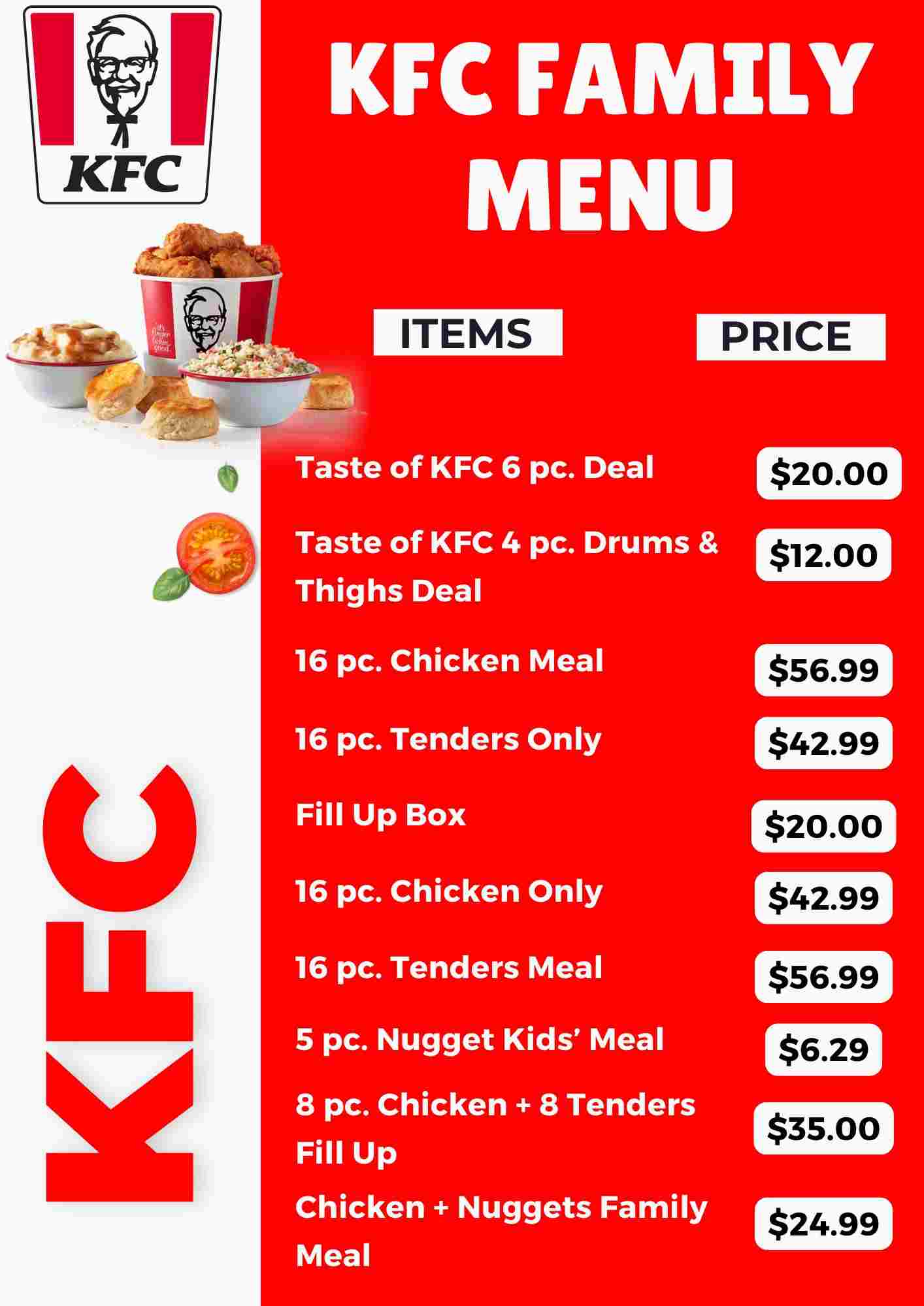 KFC Family Meals Menu With Prices Updated 2025