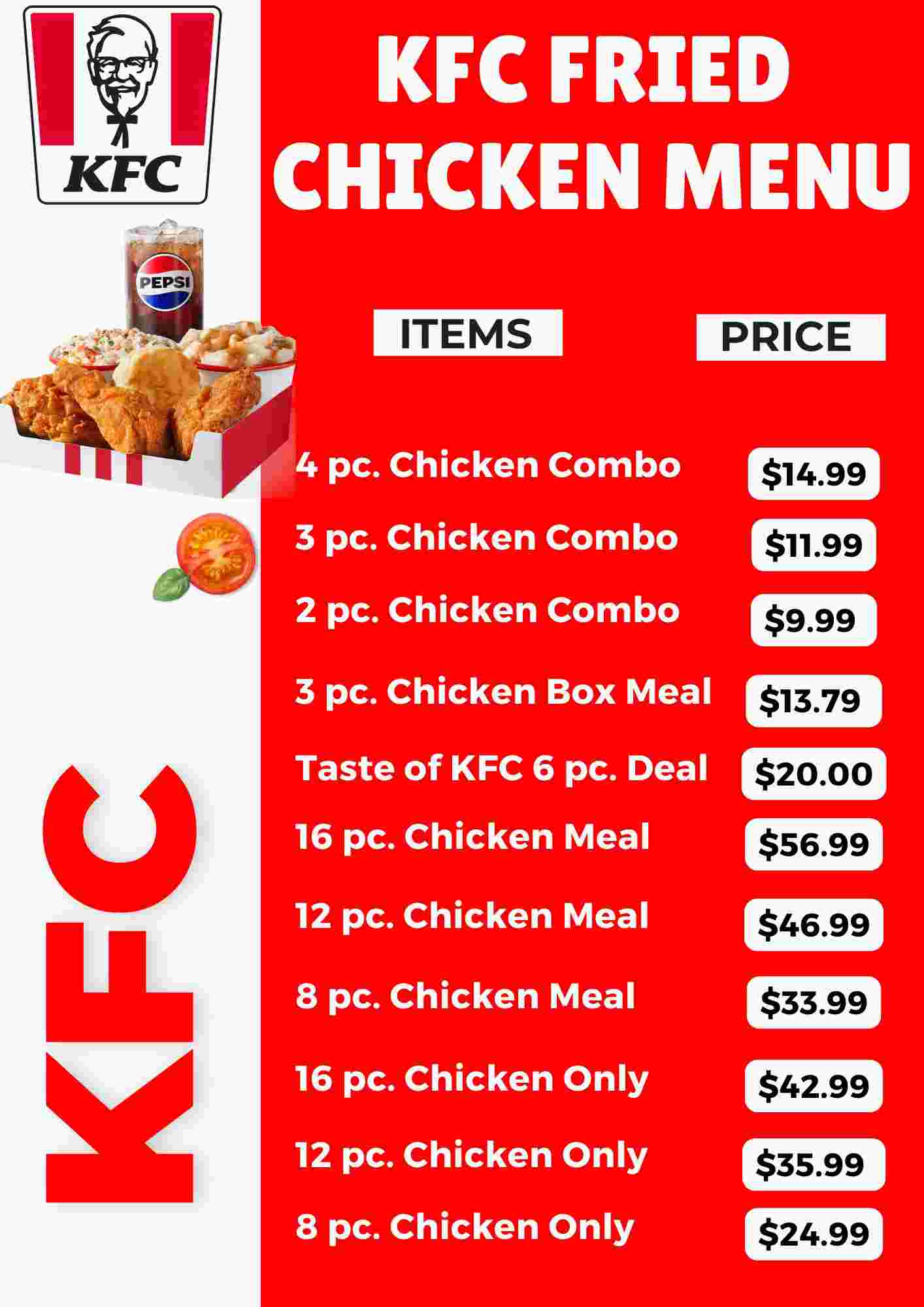 KFC Fried Chicken Menu with Prices (Updated 2025)