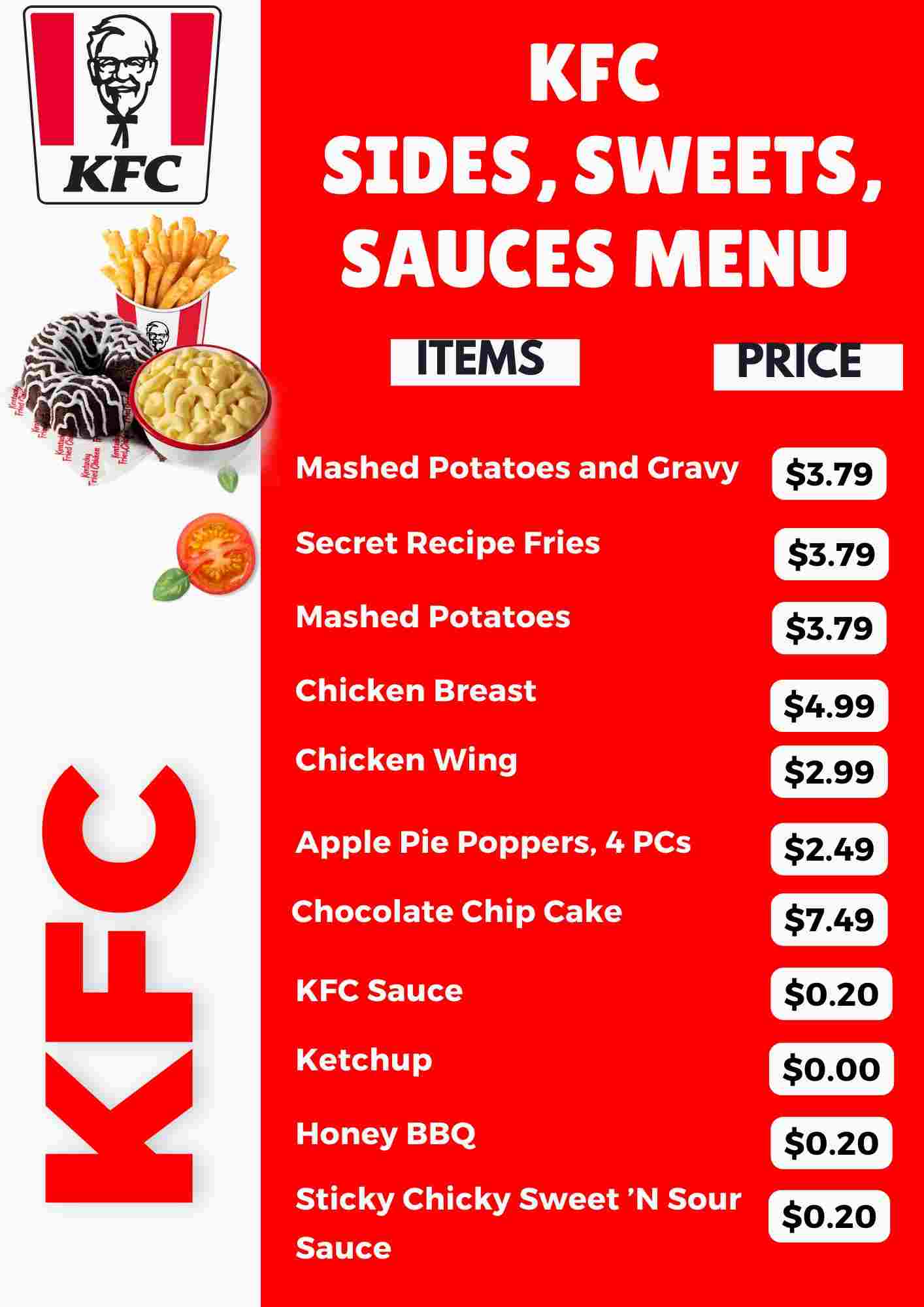KFC Sides Sweets and Sauces Menu With Prices in USA 2025