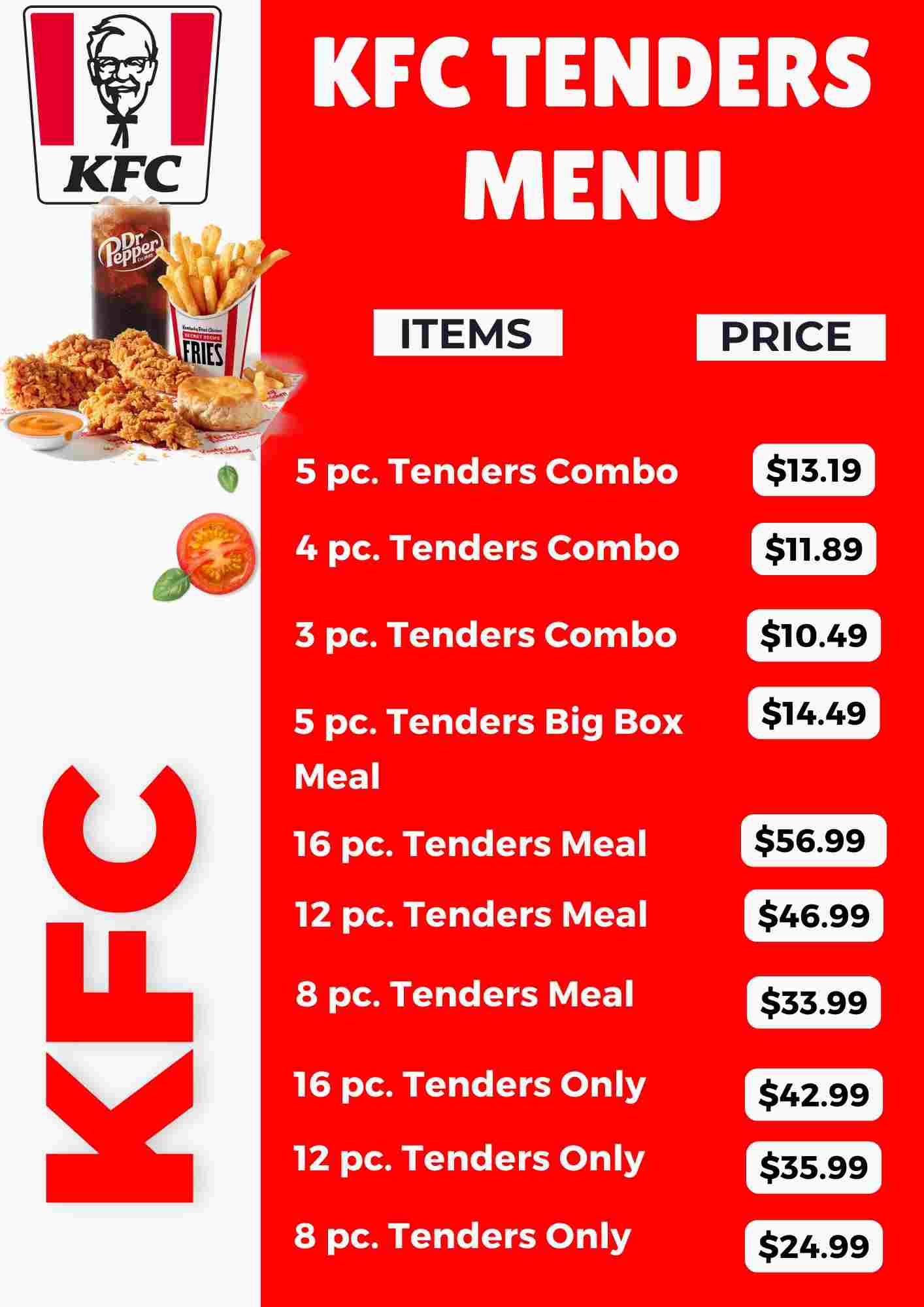 KFC Tenders Menu With Prices in USA 2025